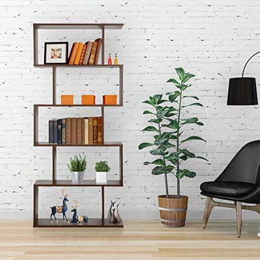 ZENY Geometric Bookcase, 5-Tier Bookshelf, S-Shaped Display Shelf And ...