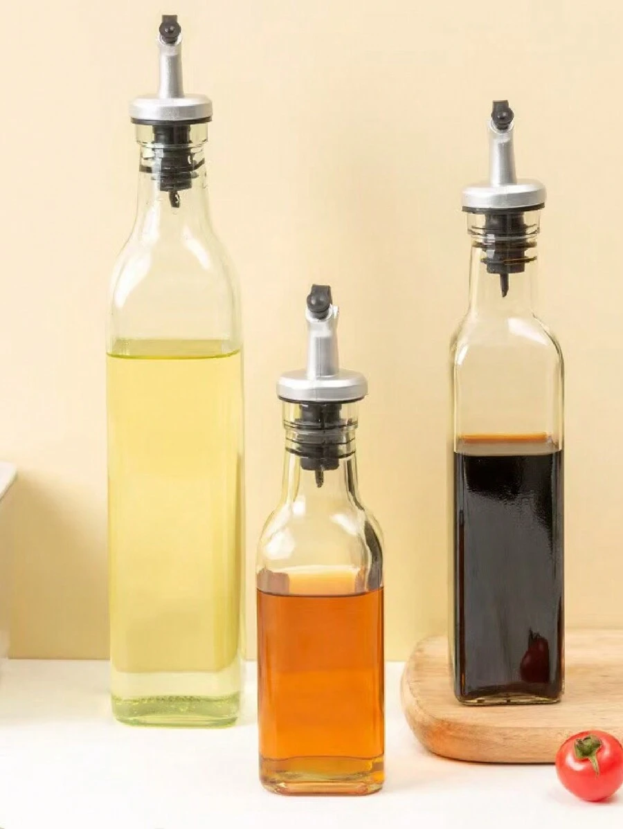 1pc Glass Square Oil Bottle, Vinegar Bottle, Condiment Bottle, Leak ...