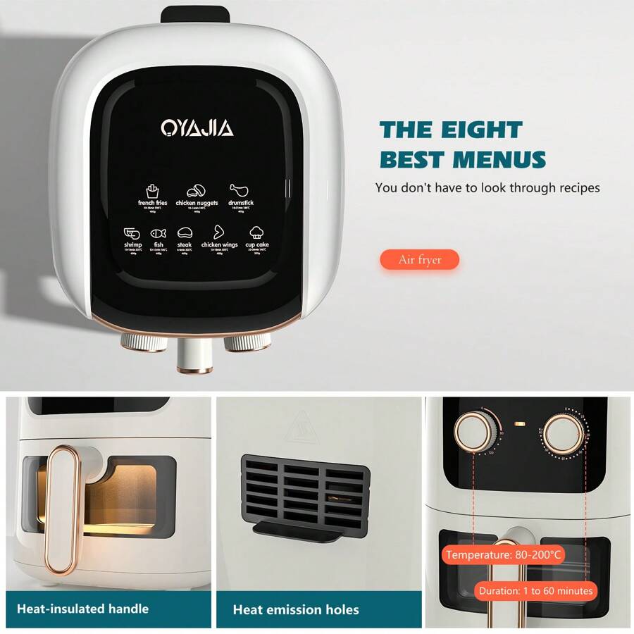 OYAJIA 5L Manual Air Fryer Oven With Rapid Air Circulation, 1300W With ...