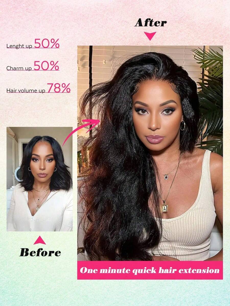 7 Pcs Synthetic Yaki Kinky Clip In Hair Extensions For Full Head Yaki ...