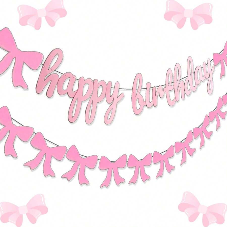 LaVenty Happy Birthday Banner Pink Bow Birthday Banner Bow Banner Bow ...
