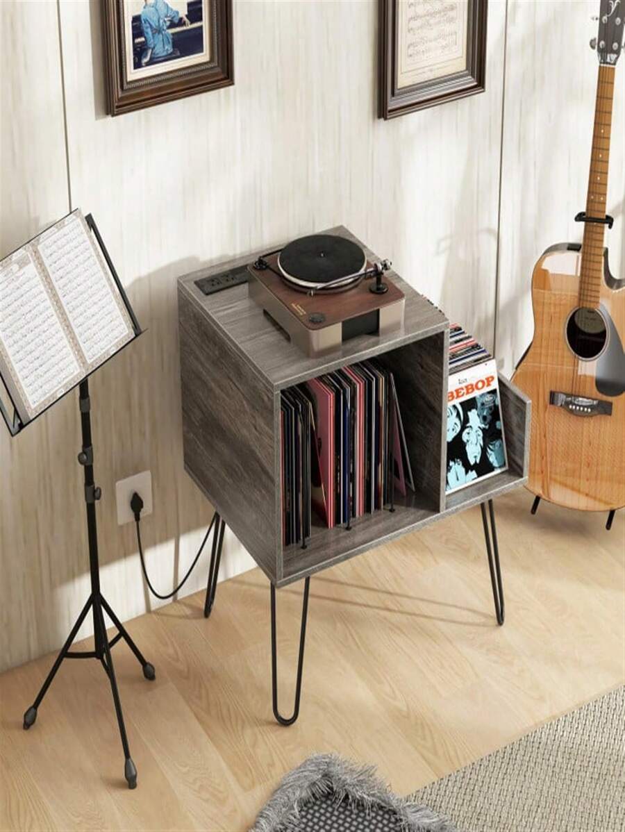 Total Tactic JZ10218US-GR Mid-Century Record Player Stand With Power ...