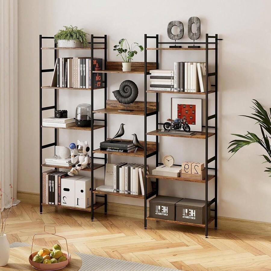 5 Tier Bookshelf, Bookcase With 14 Open Display Shelves, Wide Book ...
