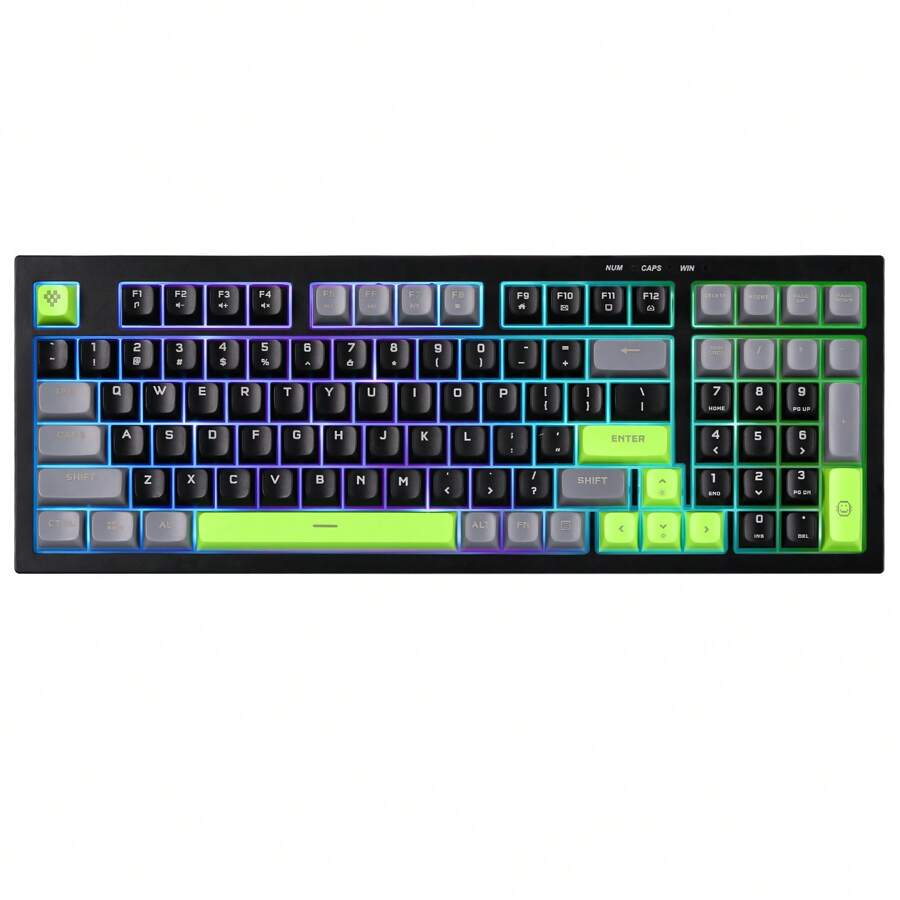 YUNZII YUNZII D98 Black Green Gaming Keyboard, RGB Backlit Quite ...