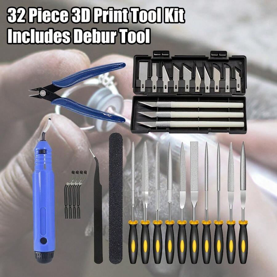 32 Piece 3D Print Tool Kit Includes Debur Tool, Cleaning, Finishing And ...