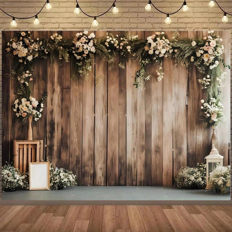 1pc Wedding Background Rustic Floral Wooden Wall Background Bridal ...