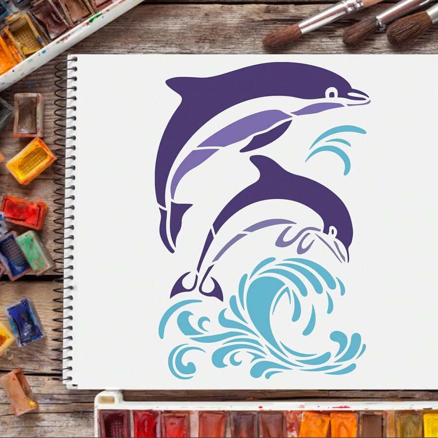 Dolphins Stencil 11.7x8.3 Inch Dolphin Mural Stencil Sea Ocean ...