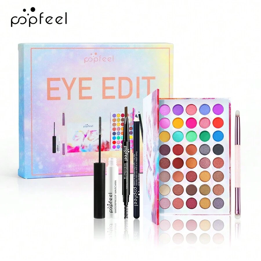 POPFEEL 40-Color Eyeshadow Palette Makeup Set With Mascara, Eyeliner ...