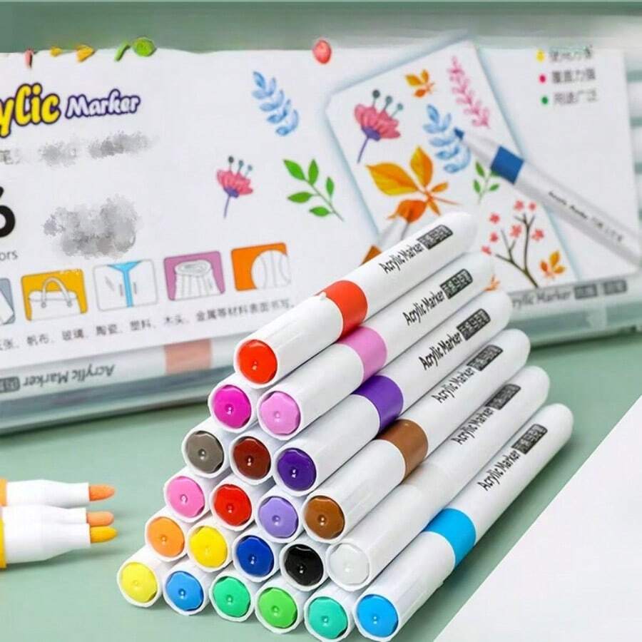 12 Colors Acrylic Marker Pens With Flexible Nibs, Blendable, Waterproof ...
