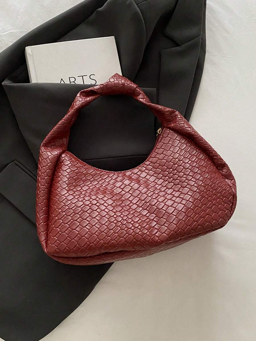 Trendy French Style Woven Tote Bag For Women, Versatile Ankla Red ...