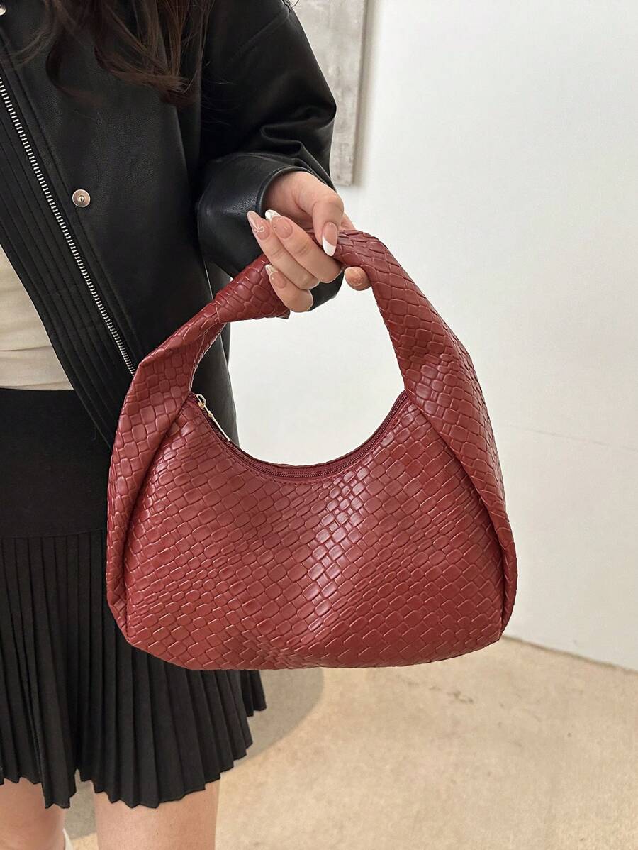 French Style Woven Tote Bag For Women, Versatile Ankla Red Handbag ...