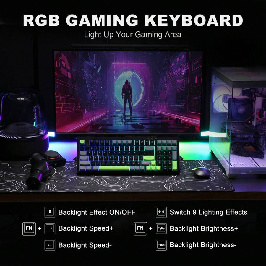 YUNZII YUNZII D98 Black Green Gaming Keyboard, RGB Backlit Quite ...