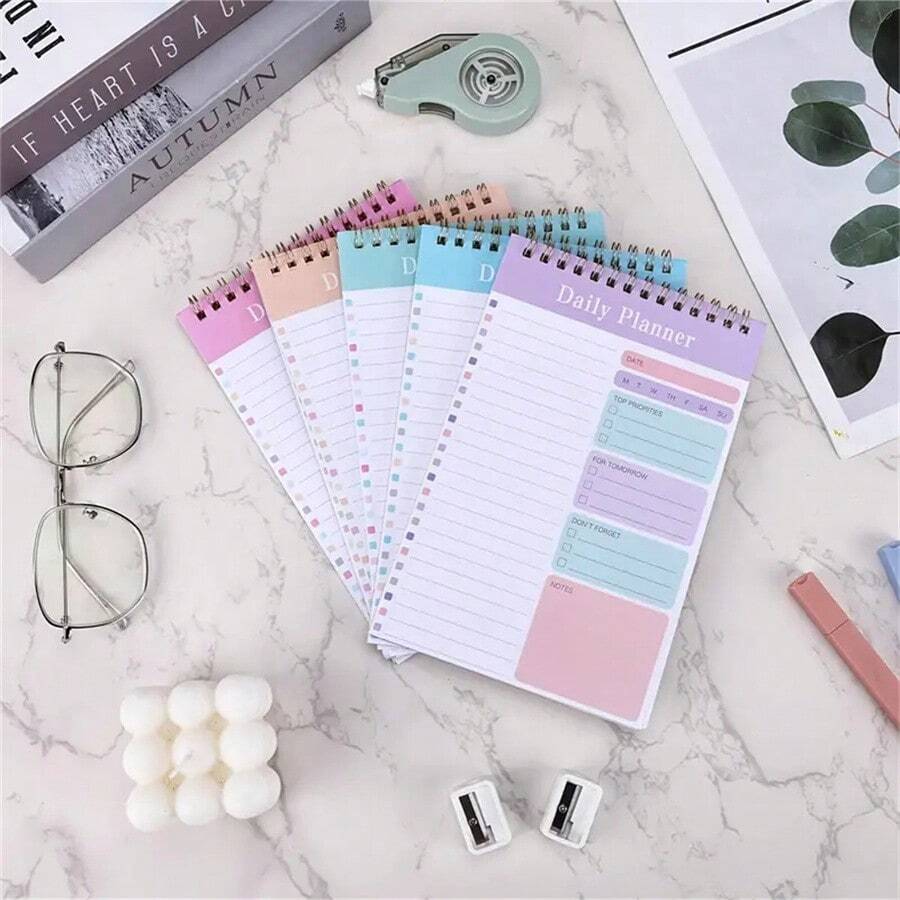 Daily Planner Spiral Notebook Set - A5 Size, Transparent Cover, Double ...