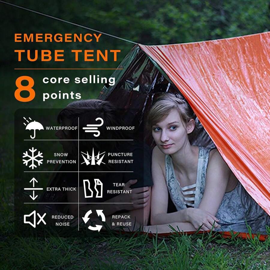 2 Person Emergency Shelter Bivy Survival Tent Kit Mylar Tube Tent ...