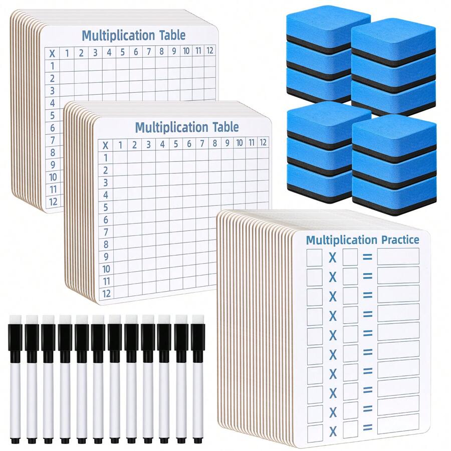 24 Set Dry Erase Multiplication Chart Whiteboard, 9 X 12 Double Sided ...