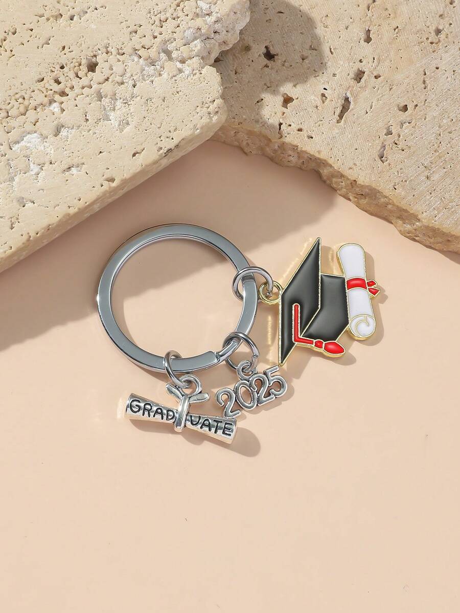 1pc Unisex 2025 Graduation Keychain Cute Alloy Diploma Cap Key Chain ...