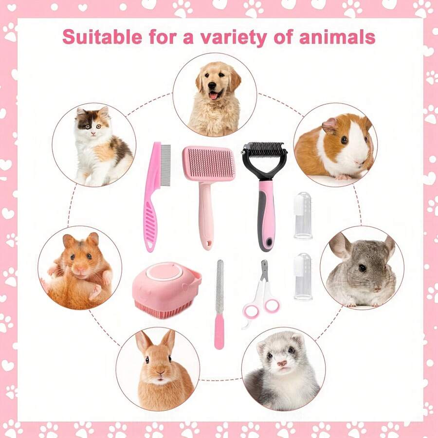 8-In-1 Dog Grooming Tool Set, Pet Self-Cleaning Kit With Nail Clipper ...