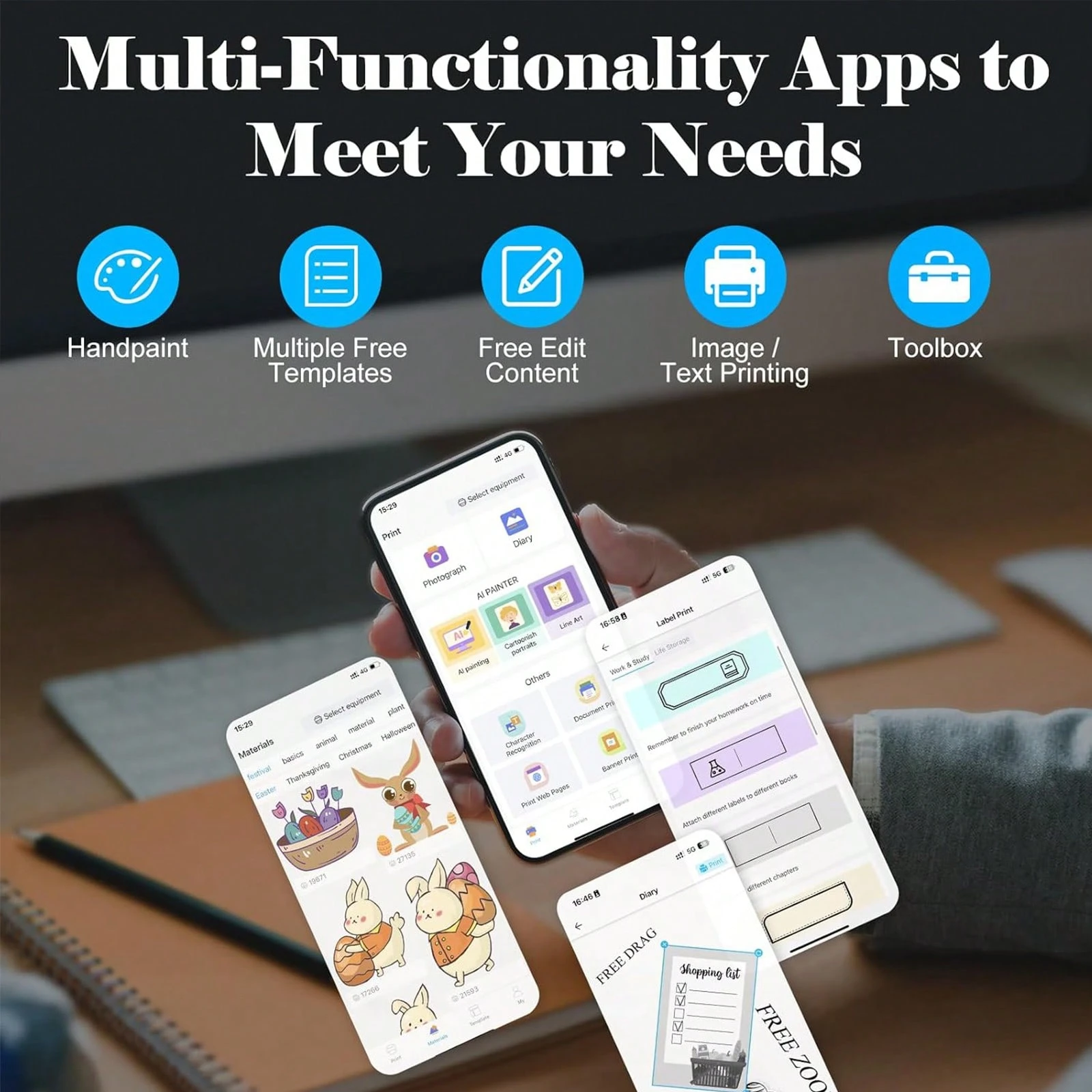 Mini Printer , Thermal Printer Sticker Maker Inkless Pocket Printer ...