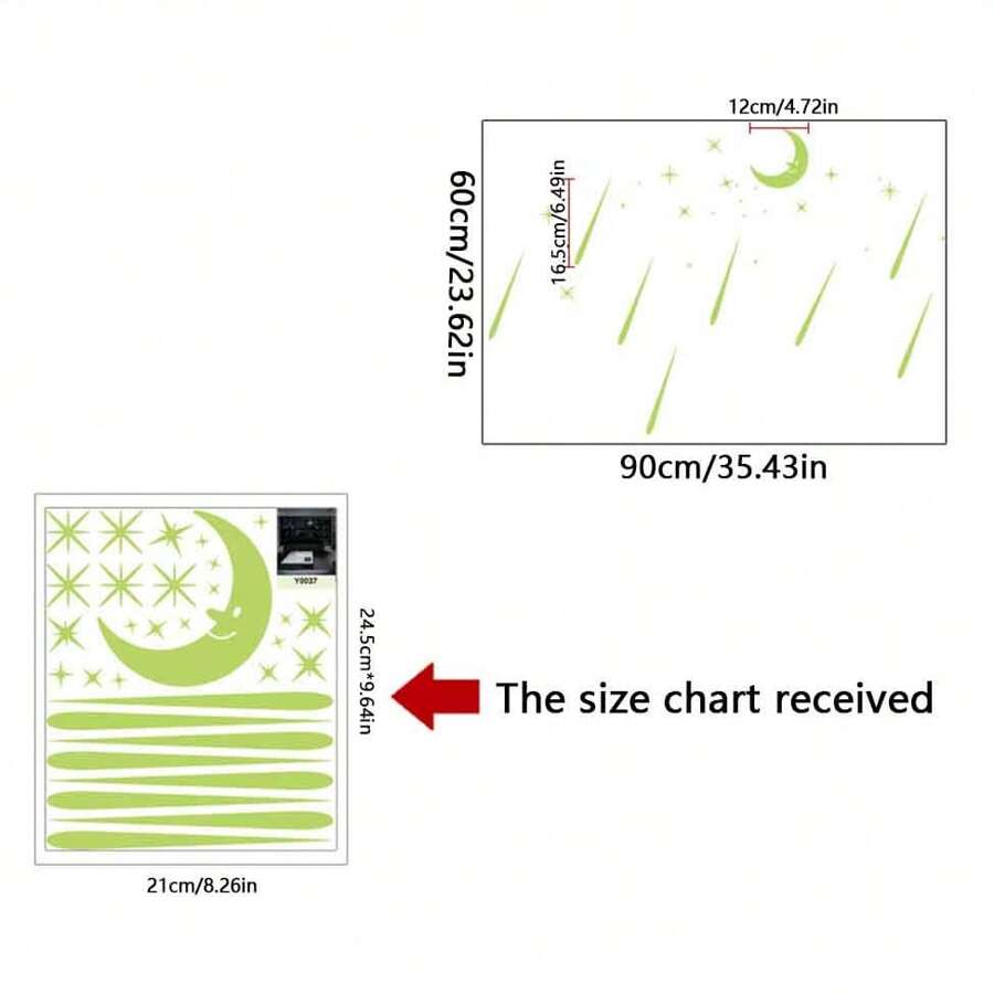 Glow-In-The-Dark Wall Stickers, Romantic Meteor Shower & Moon ...