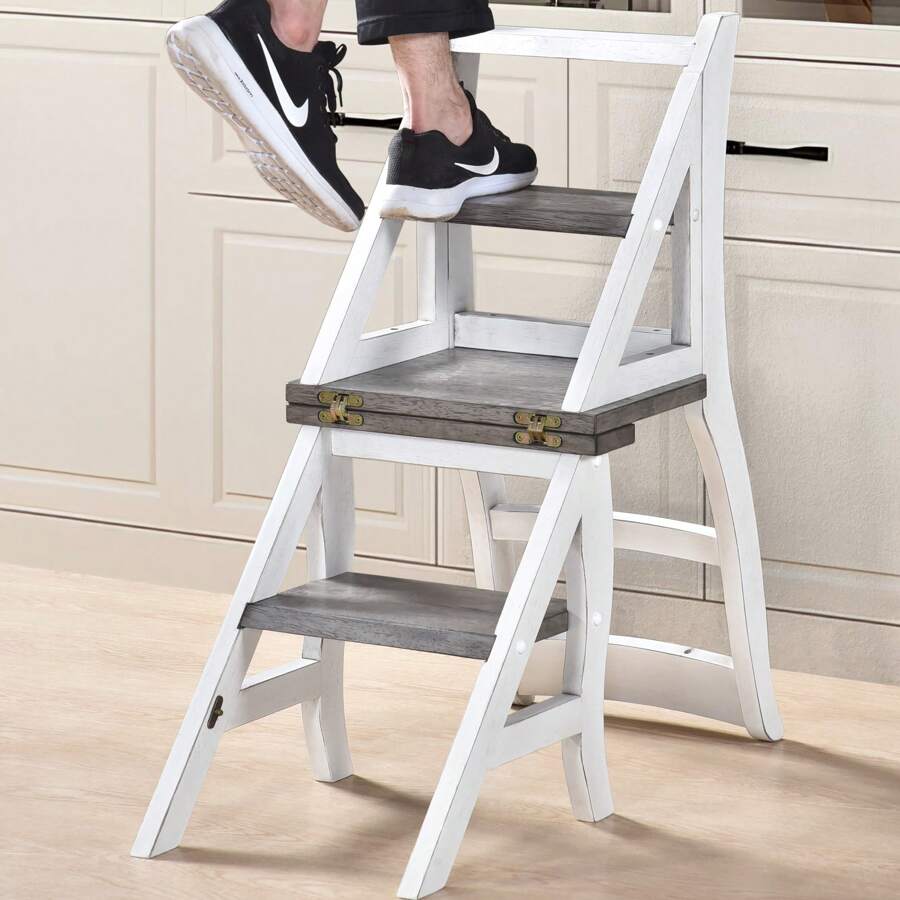 Foldable Solid Wood Ladder Chair Dual Purpose Stepladder For Home ...