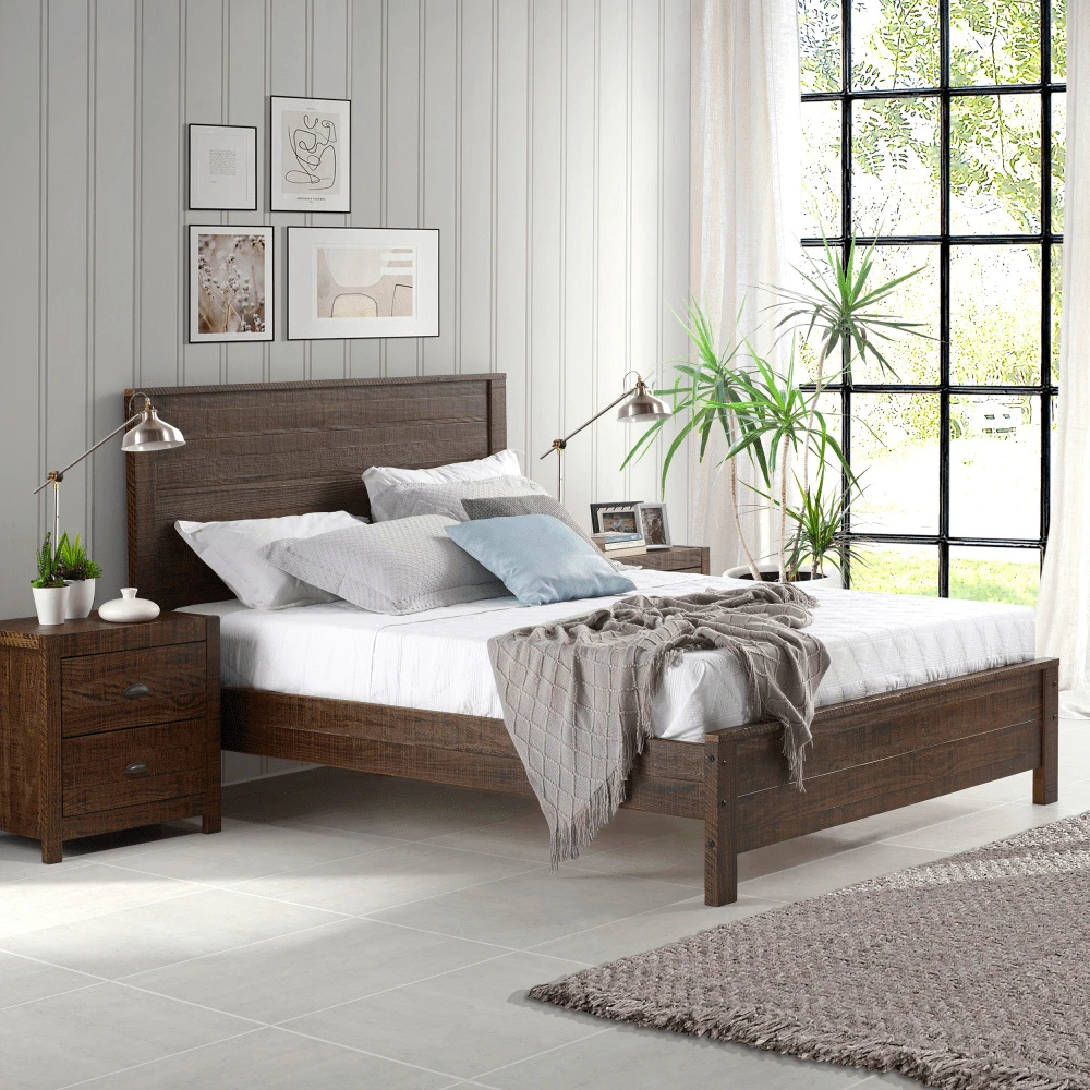 Albany Solid Wood Full Bed Frame With Headboard, Heavy Duty Modern ...