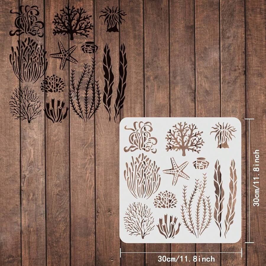 Seaweed Stencil 11.8x11.8 Inch Seagrass Stencil Coral Drawing Stencil ...