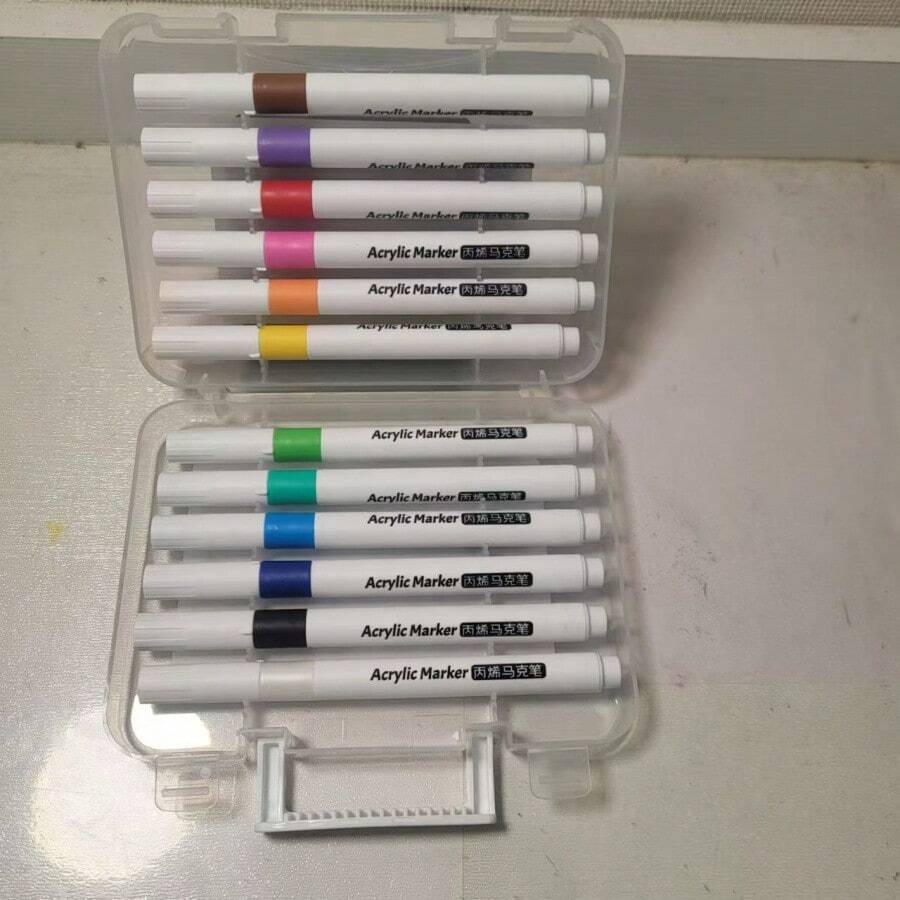 12 Colors Acrylic Marker Pens With Flexible Nibs, Blendable, Waterproof ...