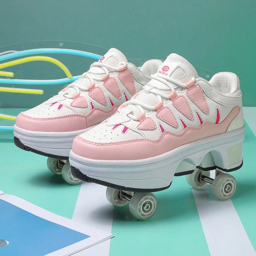 Student Automatic Four-Wheel Deformation Heelys Youth Double Row Skates ...