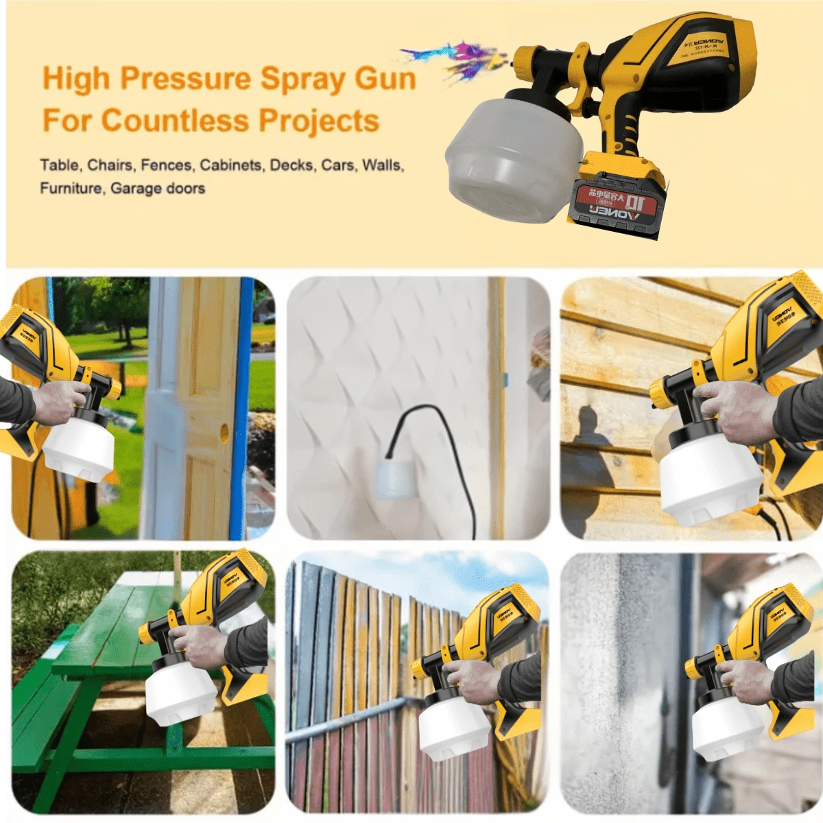 Cordless Spray Painting Machine Battery + Electric Airless Spray Gun ...