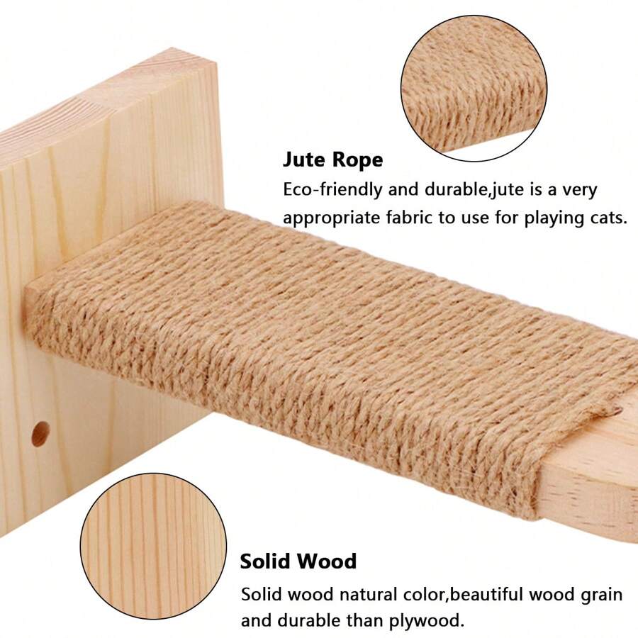 Wooden Cat Wall Steps, Cat Ladder With Jute Rope, Cat Wall Shelves For ...
