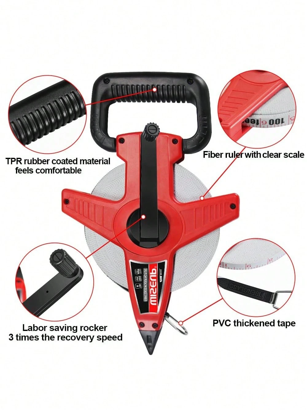 WISEUP 100 רגל סרט מדידה סטנדרטי ומטרי תעשייתי סרט מדידה ארוך סליל פתוח ...