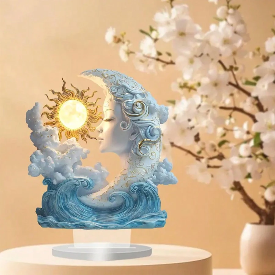 1 Pc Acrylic Sun God And Moon God Decoration Standing Plate, 2 D Flat ...