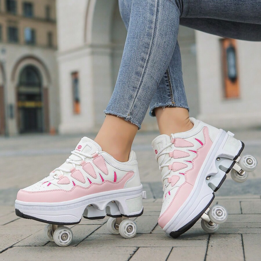 Student Automatic Four-Wheel Deformation Heelys Youth Double Row Skates ...