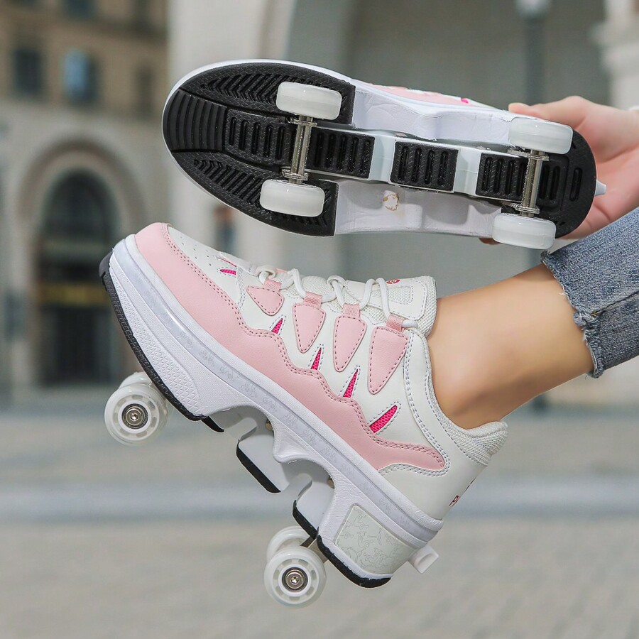 Student Automatic Four-Wheel Deformation Heelys Youth Double Row Skates ...