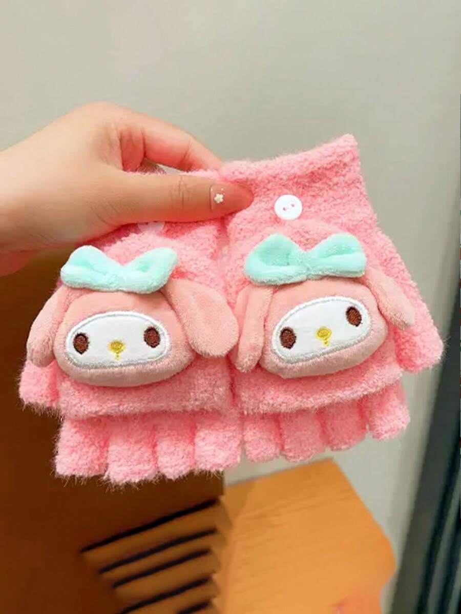 Sanrio 1 Pair Sanrio Hello Kitty Cartoon Fingerless Mittens, Warm ...