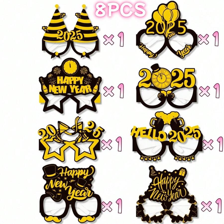 8PCS/Set 2025 New Year Party Photo Booth Props, Paper Headbands And ...