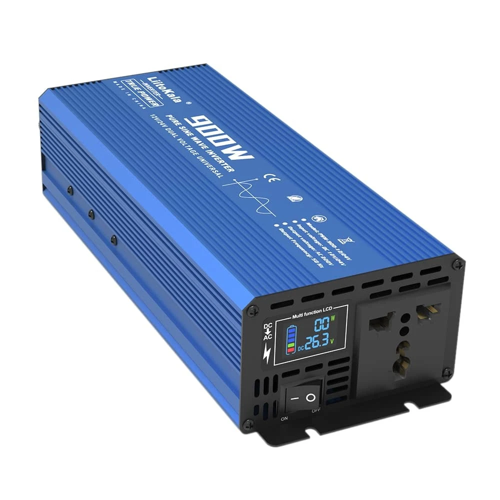 LiitoKala LiitoKala intelligenter Sinus-Wellen-Wechselrichter 900W/1800W, 12V/24V Eingang, 220V ...