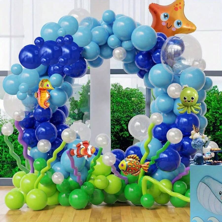 Ocean Theme Balloon Garland Kit - Blue Ocean Animal Party Decorations ...