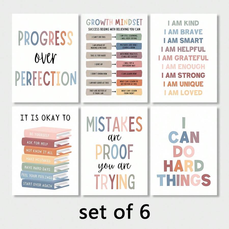 6pcs/Set Frameless Positive Affirmations Quotes Wall Art, Psychology ...