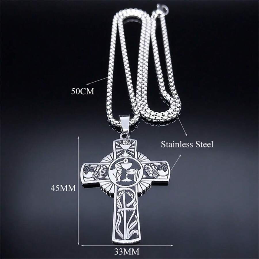 Christian Christ Eucharist Halo Grape Juice Cross Necklace Stainless ...