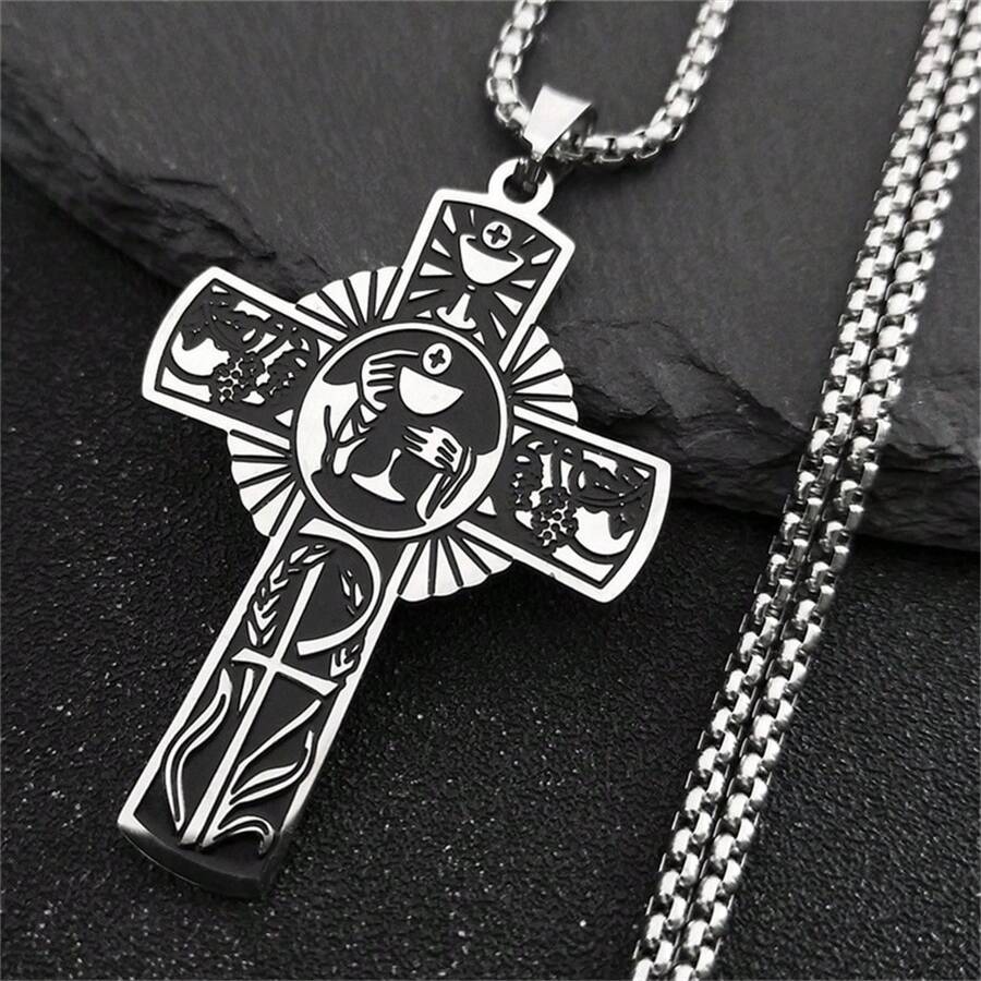 Christian Christ Eucharist Halo Grape Juice Cross Necklace Stainless ...