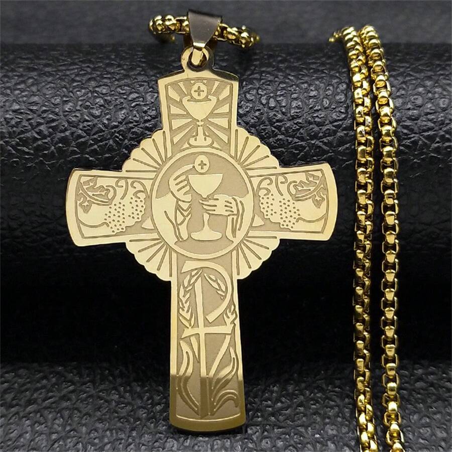 Christian Christ Eucharist Halo Grape Juice Cross Necklace Stainless ...
