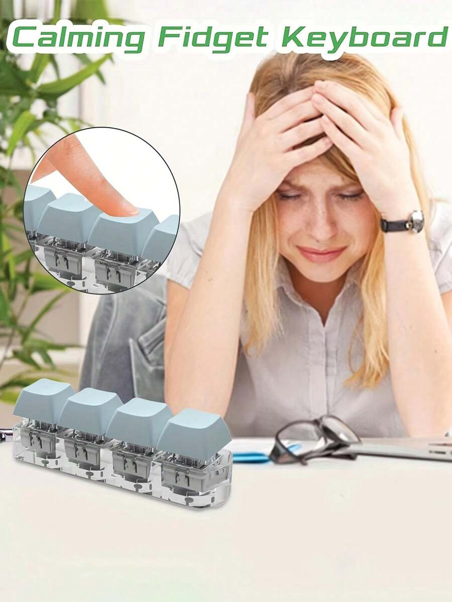 1pc Adult Stress Relief Keyboard Keychain - Fidget Blocks Color Keys ...