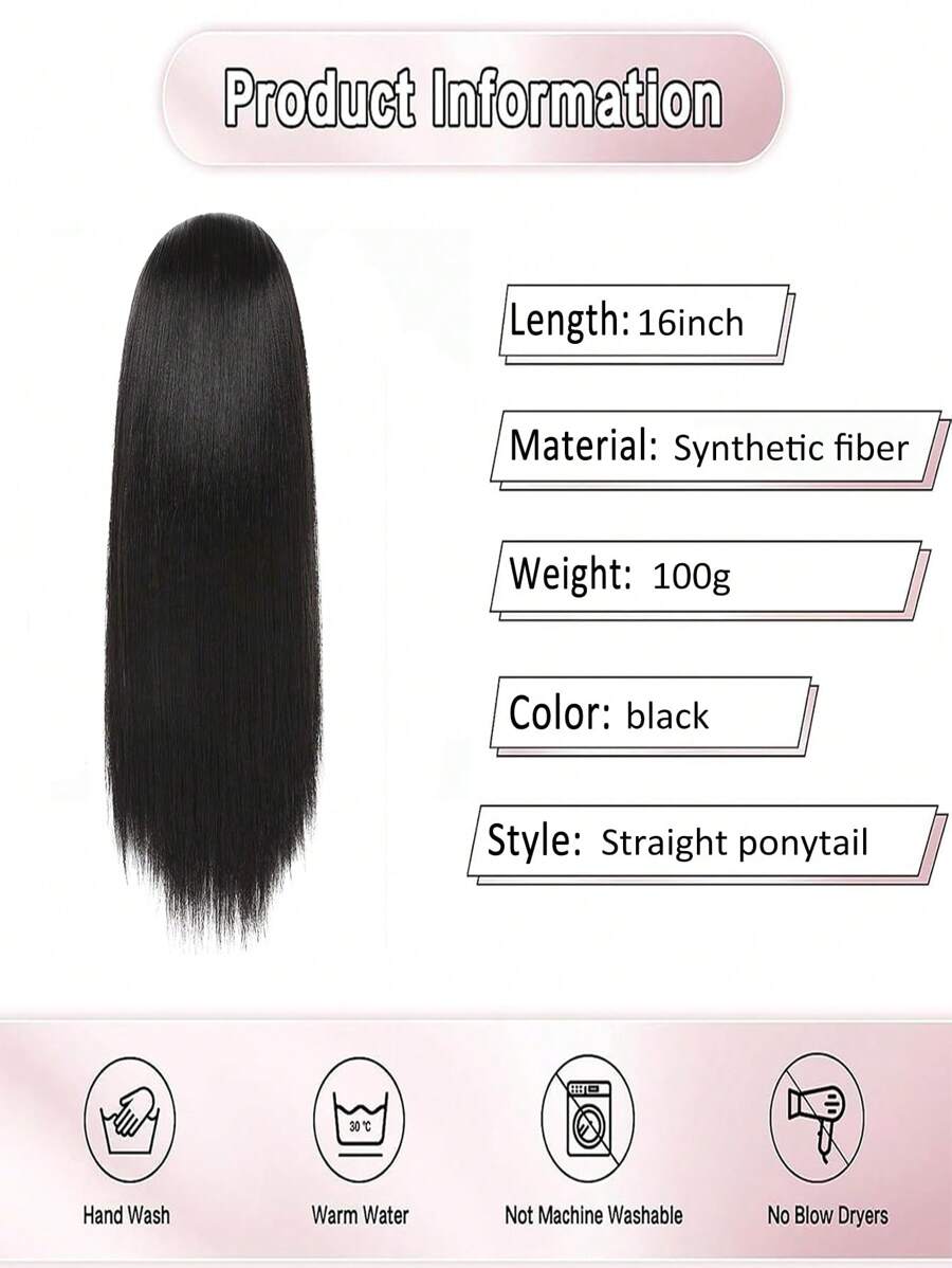 Black Ponytail Extension, Short Straight Drawstring Ponytail Extension ...