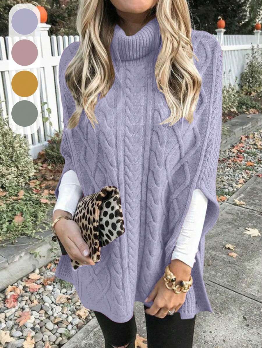 Versatile Fashion Hot Selling Women Solid Color Poncho-Style Turtleneck ...