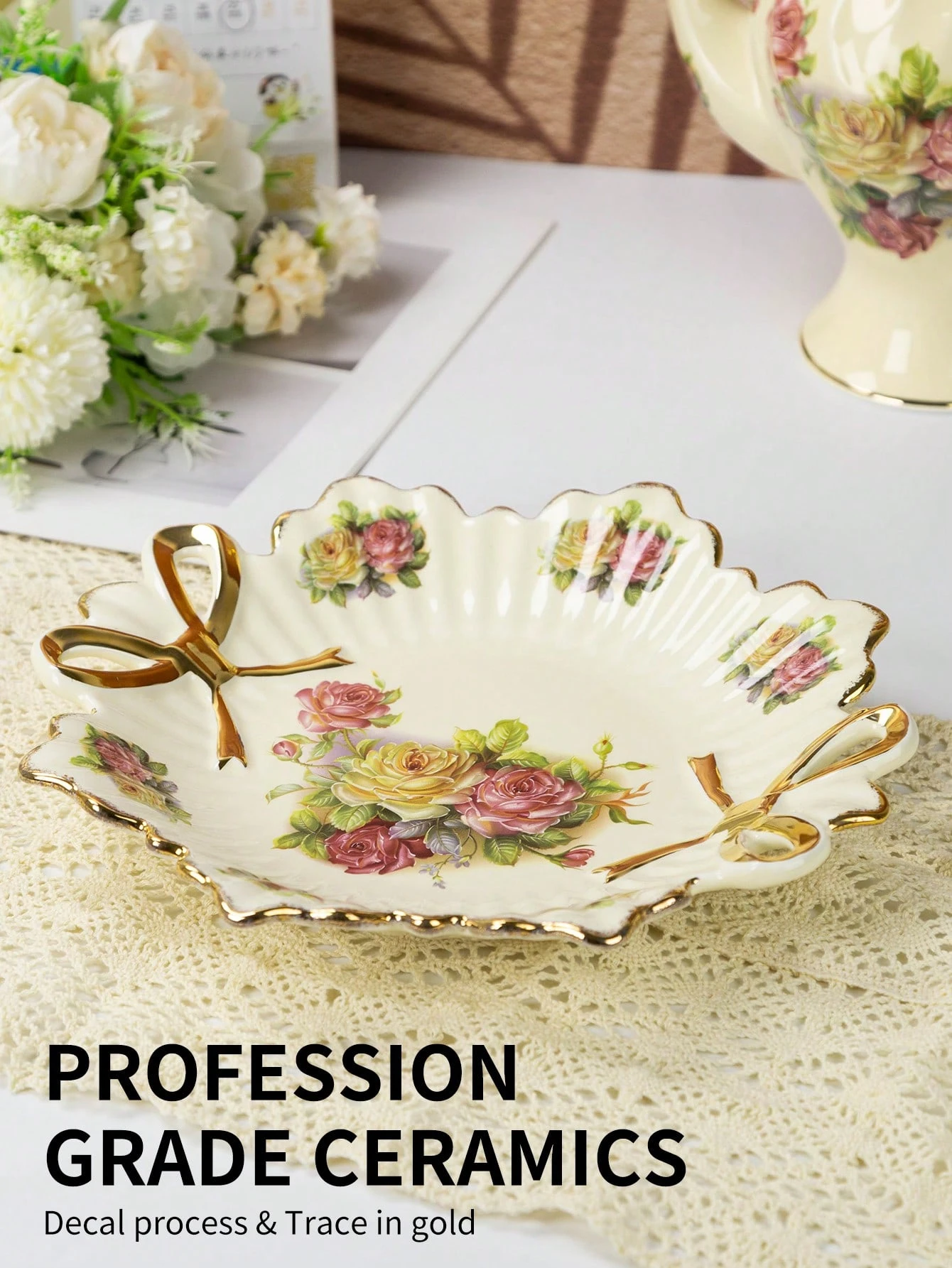 A Handmade Vintage Palace Ceramic Butterfly Tray Romantic Rose Delicate ...