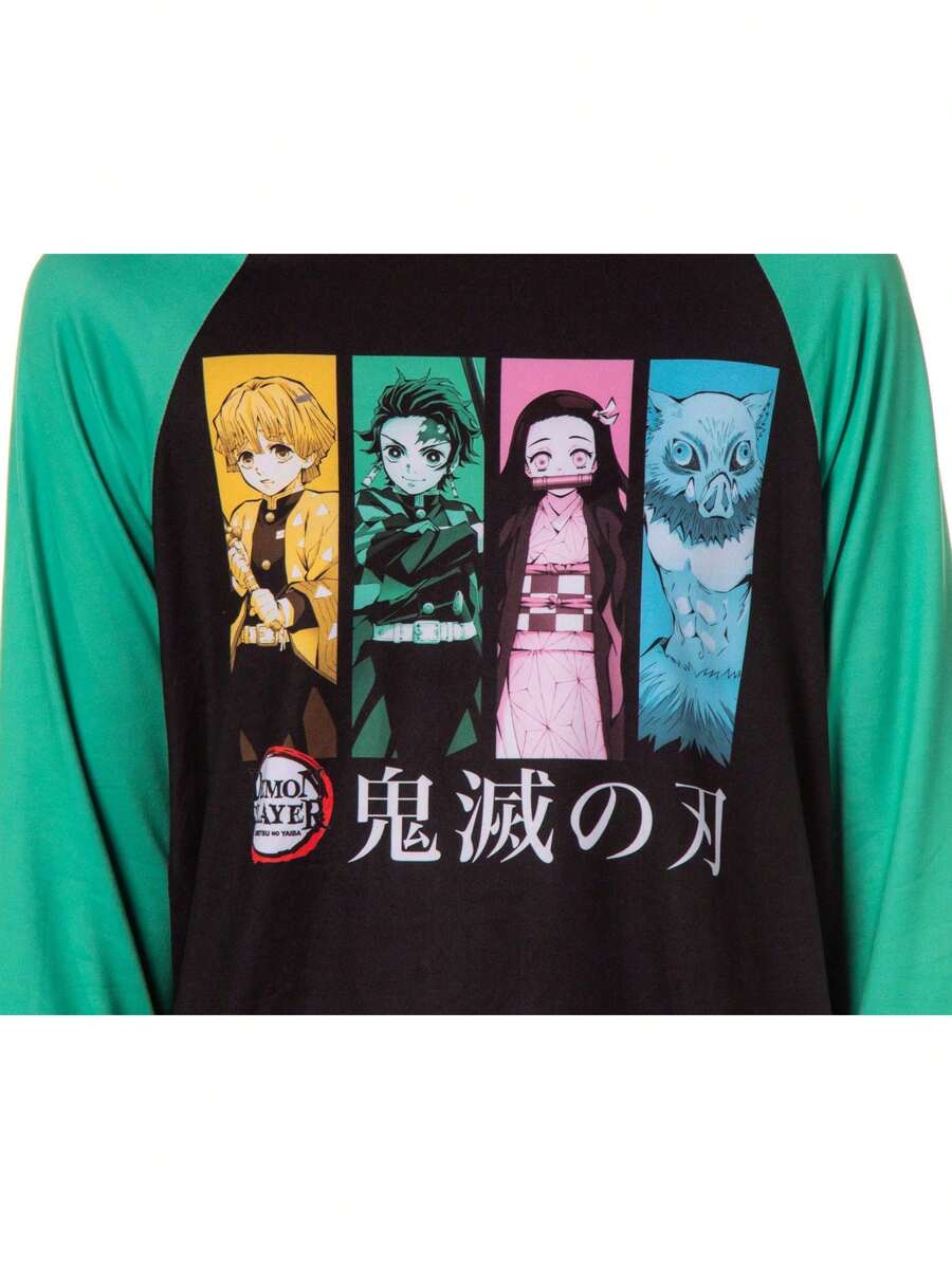 Demon Slayer Women's Character Panels Kanji Raglan Lounge Pajama Sleep ...