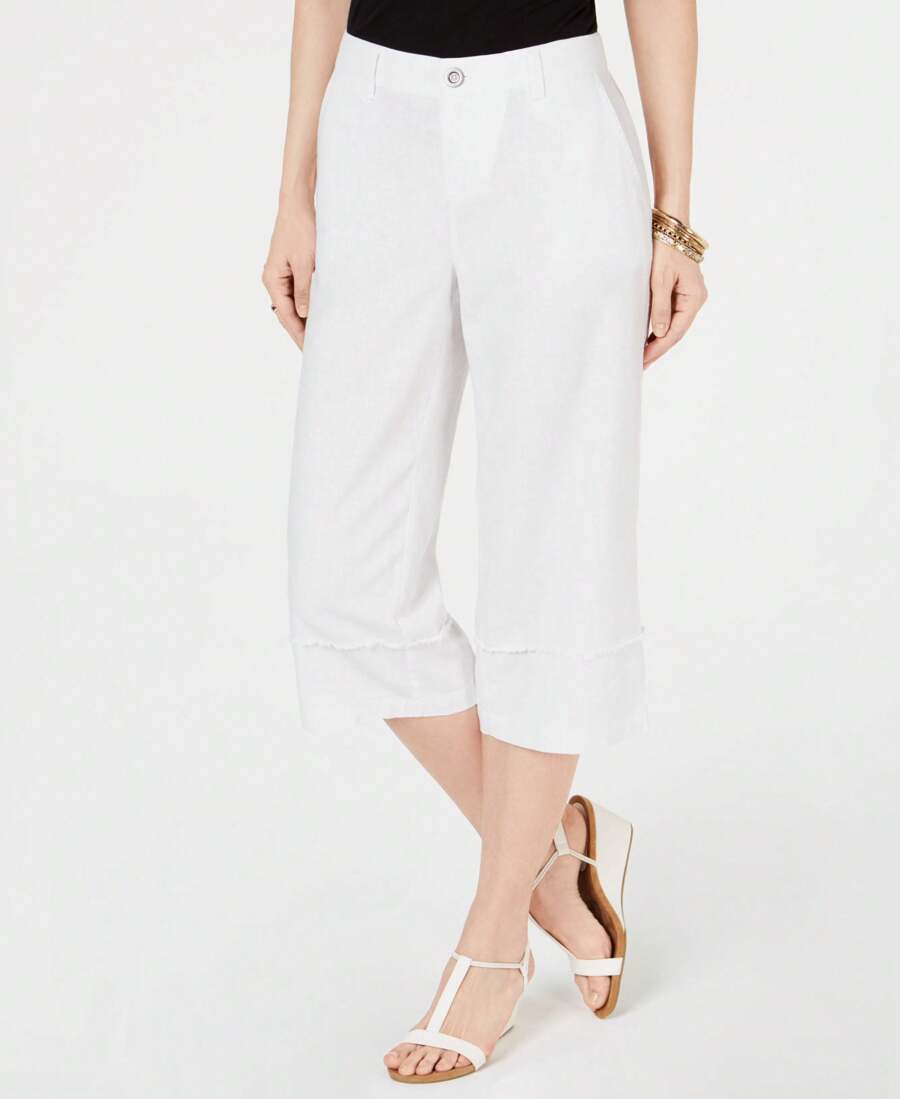 Style & Co Frayed Wide Leg Capri Pants | SHEIN USA