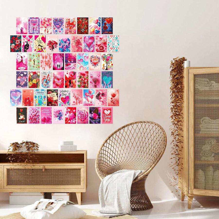 50Pcs Valentine's Day Wall Collage Kit, Love Theme Love Balloon Rose ...