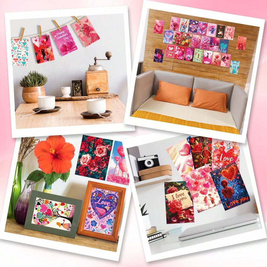 50Pcs Valentine's Day Wall Collage Kit, Love Theme Love Balloon Rose ...